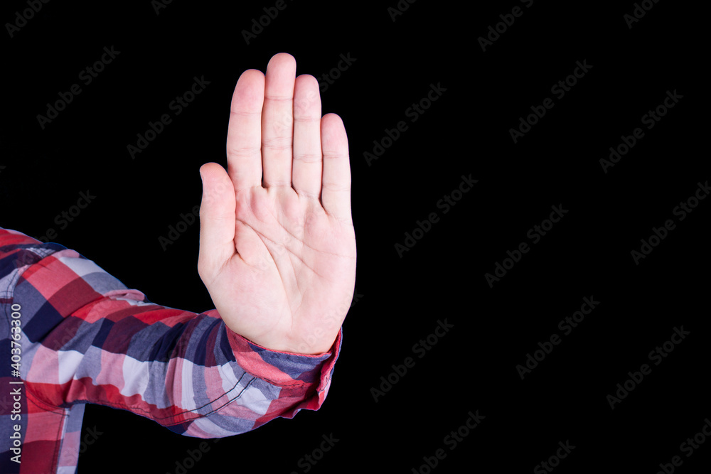 Open hand stop gesture background. Palm sign - no, do not, forbidden ...