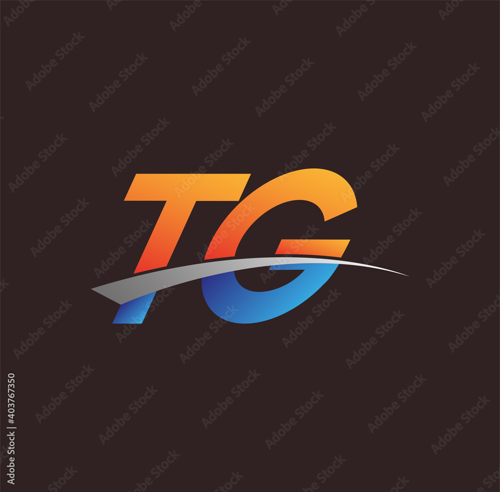 initial letter TG logotype company name colored orange and blue and ...