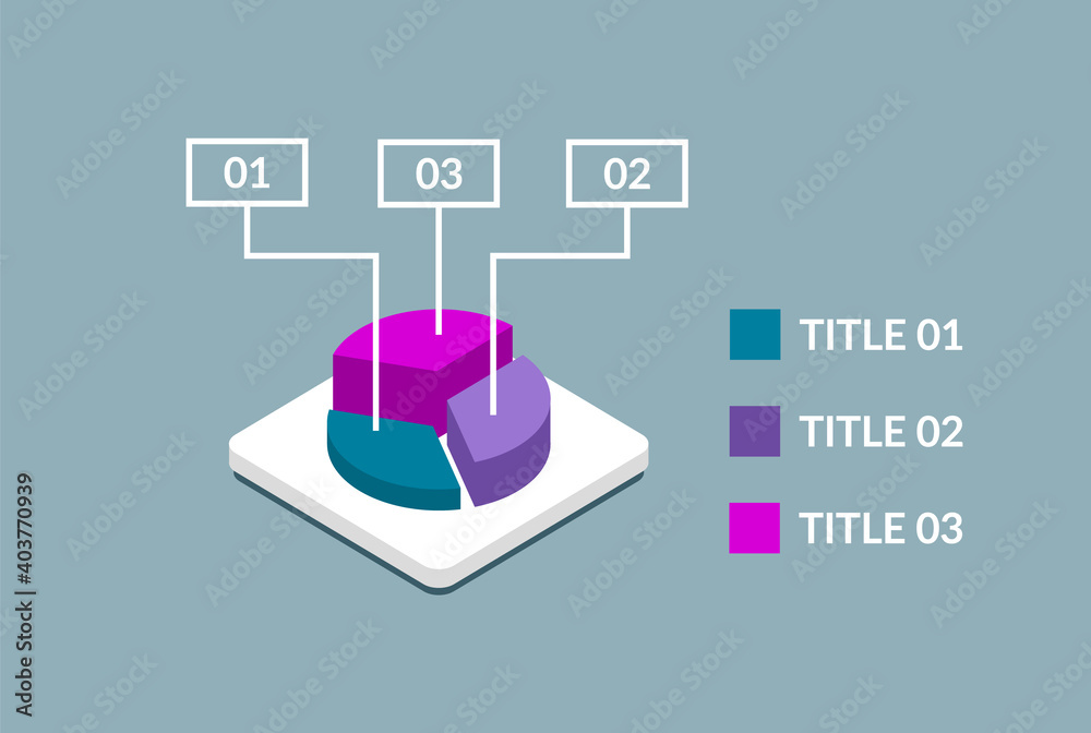 3D pie infographic. Pie chart with three parts, options. Colorful ...