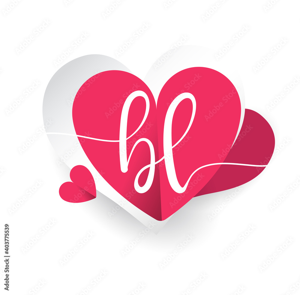 initial logo letter BL with heart shape red colored, logo design for ...