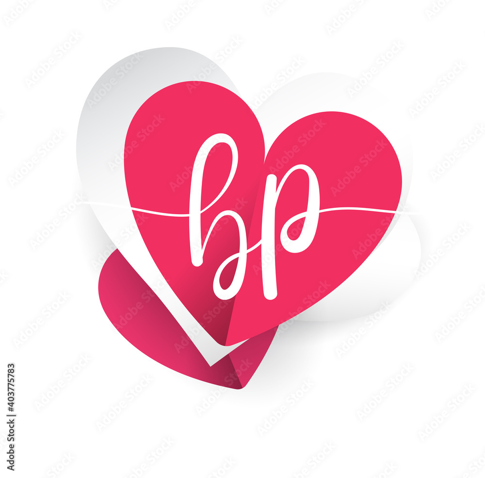 initial logo letter BP with heart shape red colored, logo design for ...