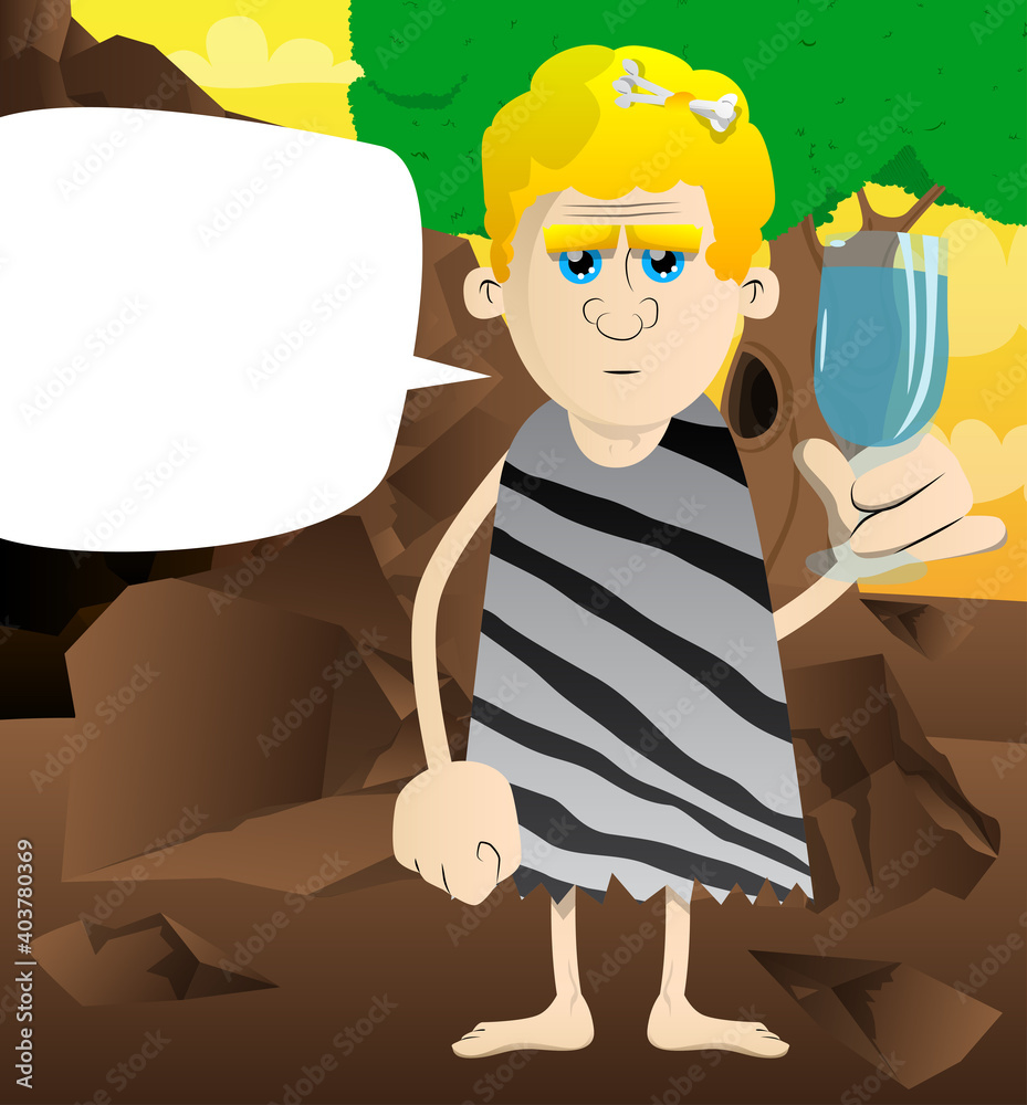 Cartoon caveman with a glass of water. Vector illustration of a man ...