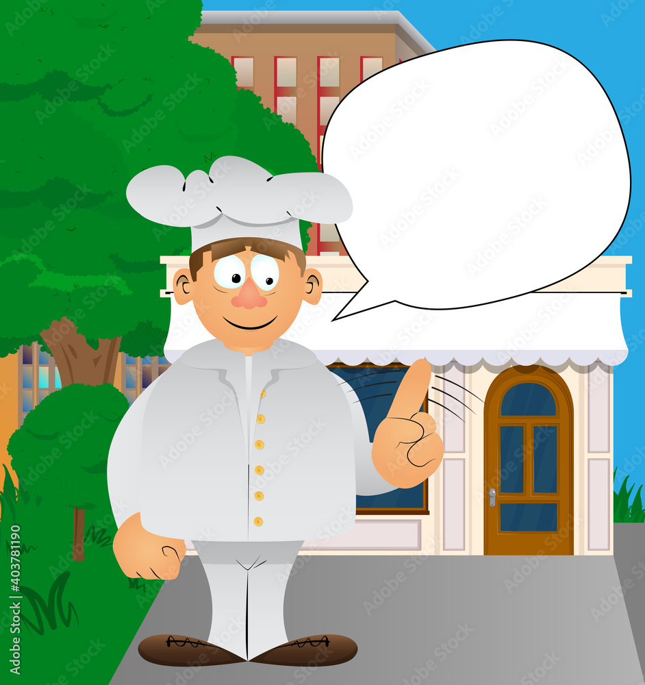 Fat male cartoon chef in uniform saying no with his finger. Vector ...