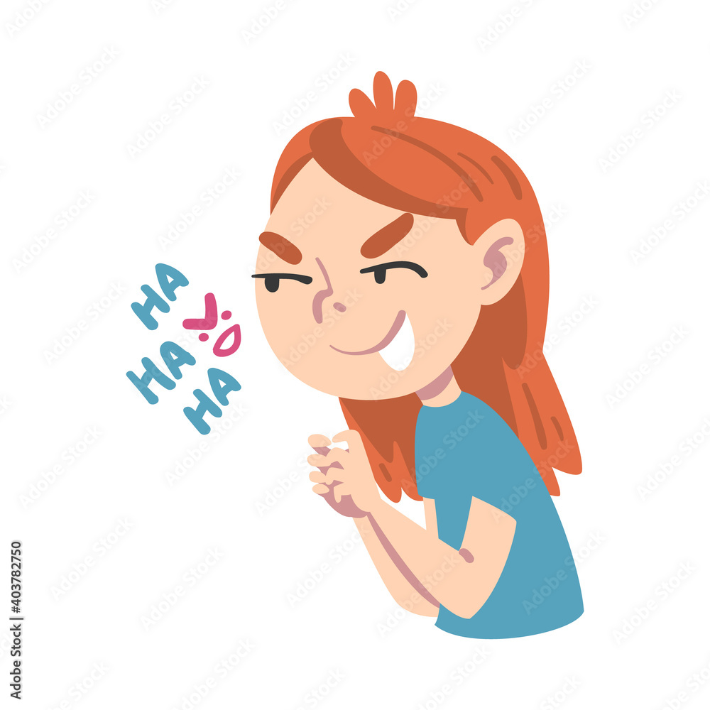 Girls with Spiteful Face Expression, Kid with Wicked Face Cartoon Style ...