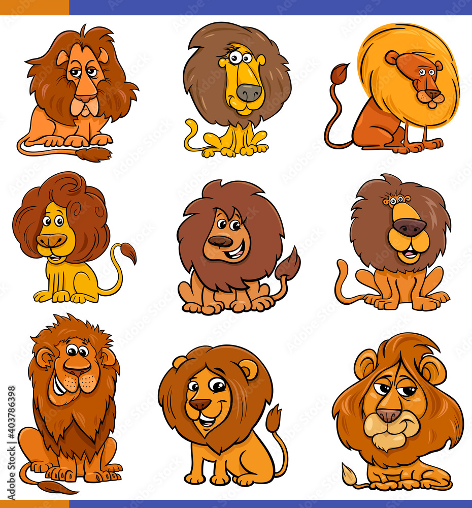 cartoon lions comic animal characters set Stock Vector | Adobe Stock