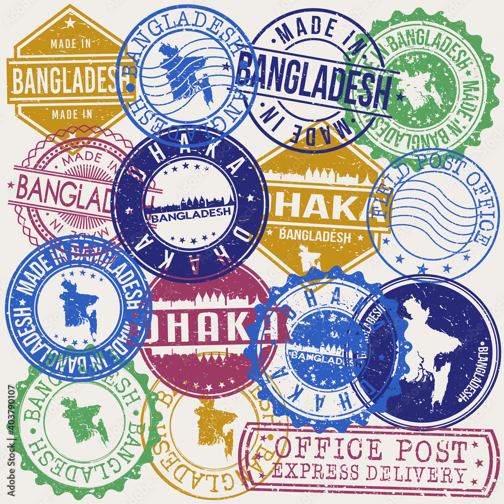 Dhaka Bangladesh Set of Stamps. Travel Stamp. Made In Product. Design ...