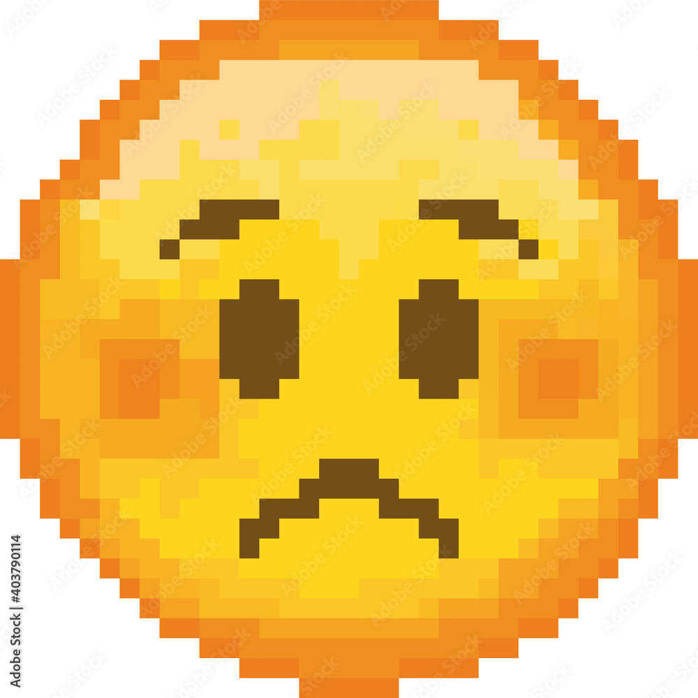 Pixel emoji. emoticon. Vector sad face. Sad face. Unhappy. Cute ...