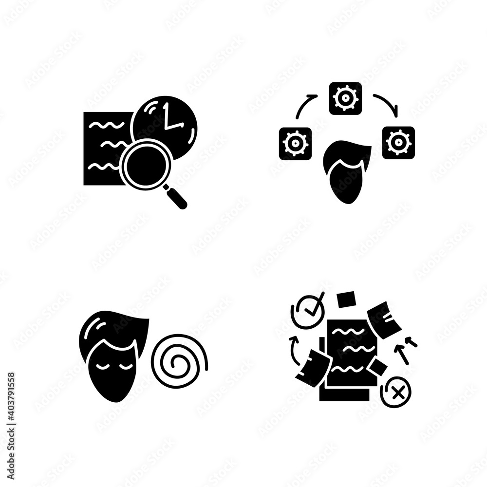 Focus mind glyph icons set. Filled flat signs collection for attention ...