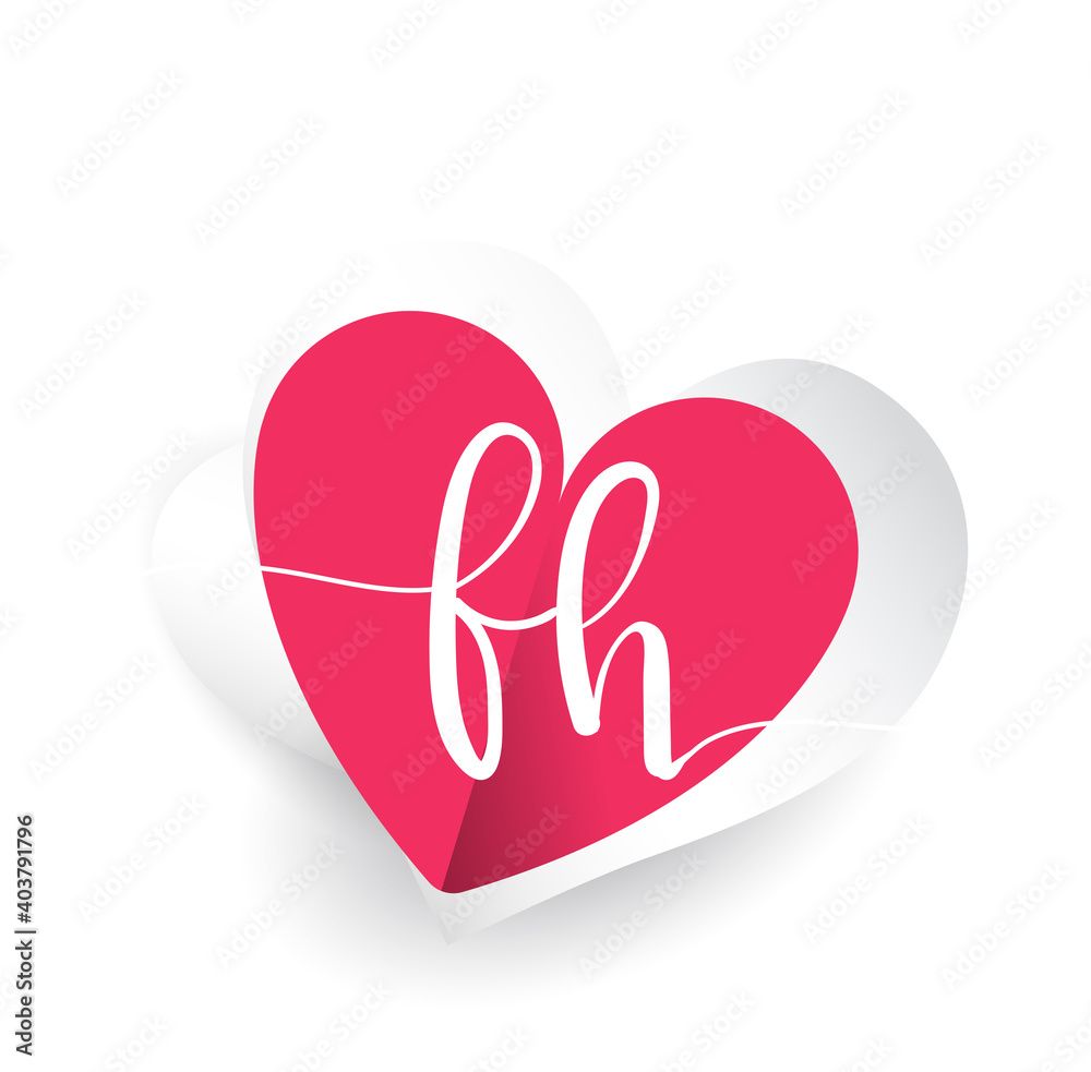 initial logo letter FH with heart shape red colored, logo design for ...