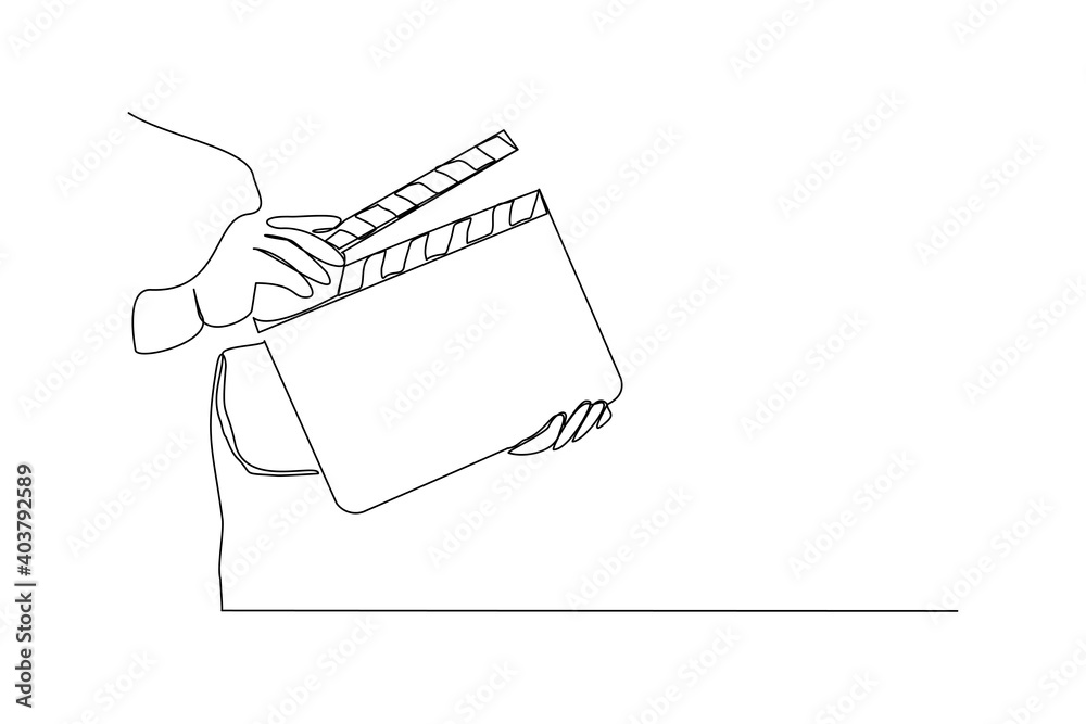 Continuous line drawing of hand hold retro old classic movie board ...