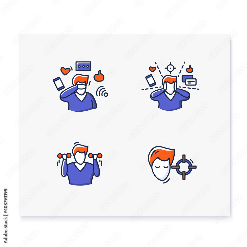 Focus mind color icon set. Pictograms collection for attention ...