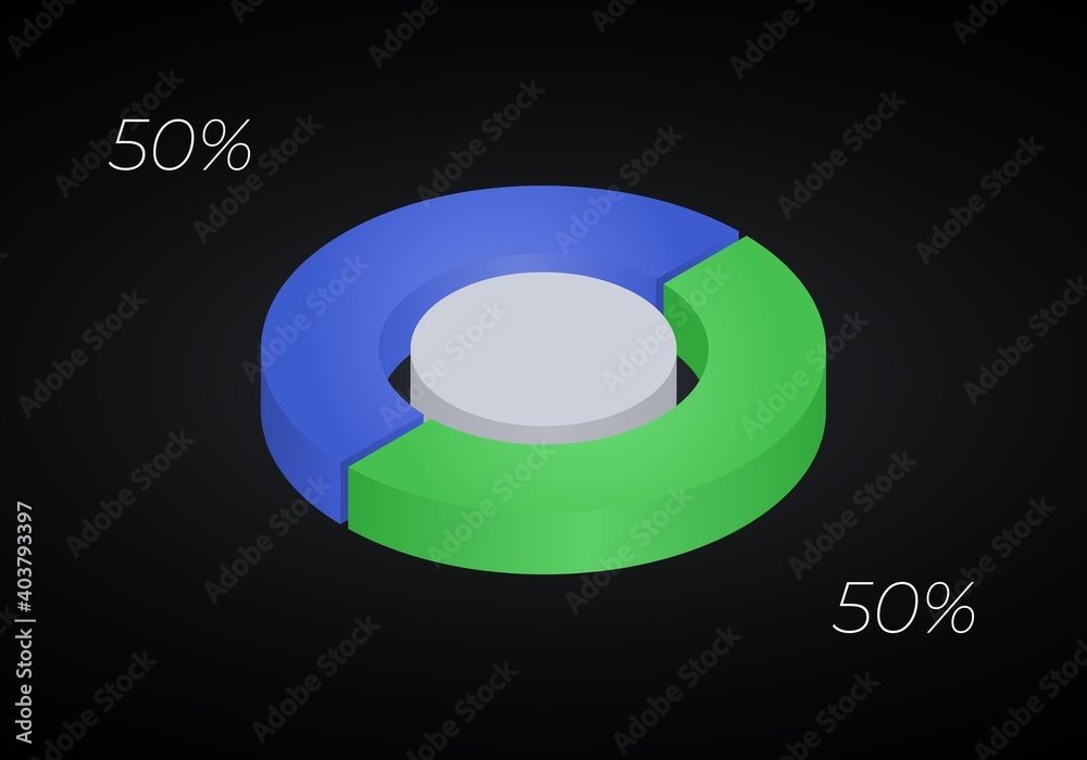 3d donut chart infographic. Concept with two options. 50 percent. Stock ...