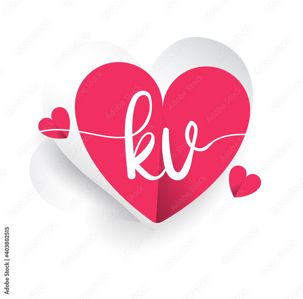 initial logo letter KV with heart shape red colored, logo design for ...