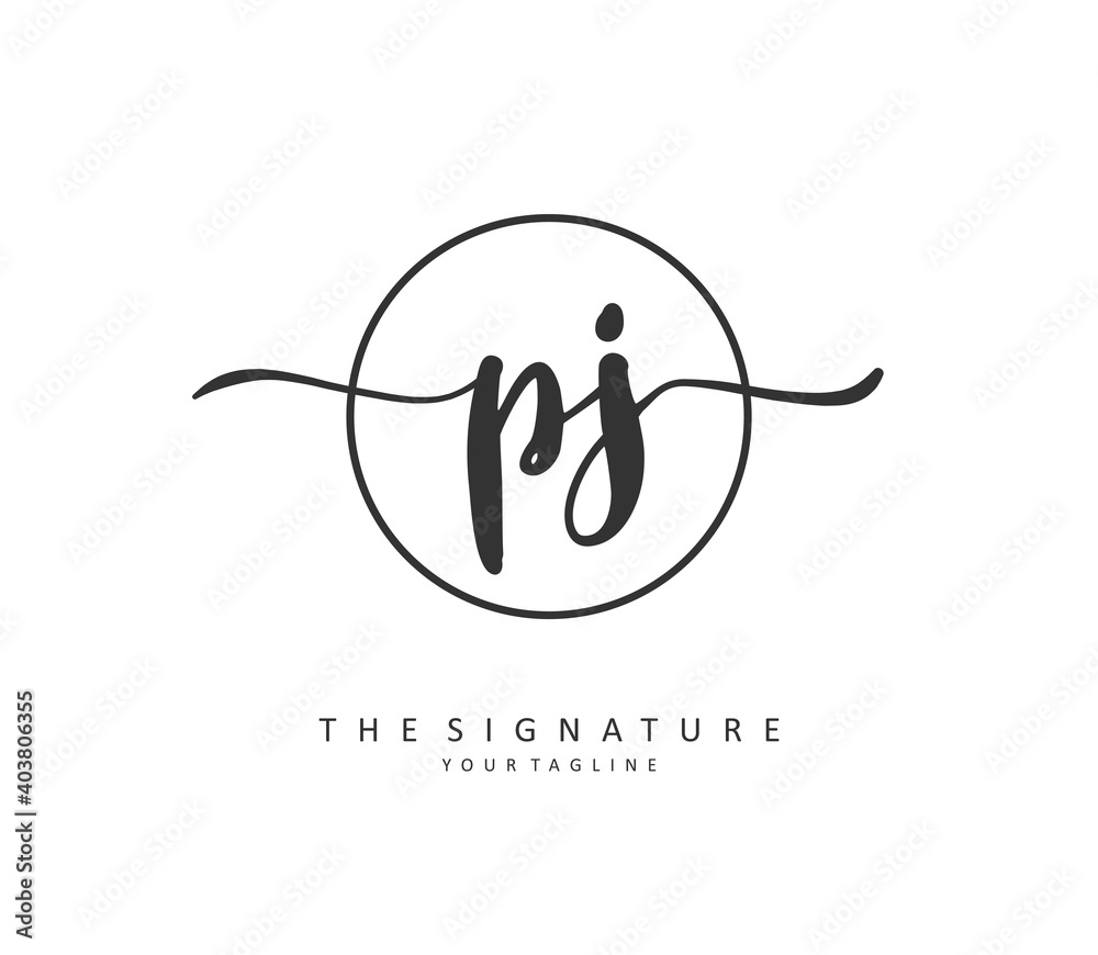 PJ Initial letter handwriting and signature logo. A concept handwriting ...