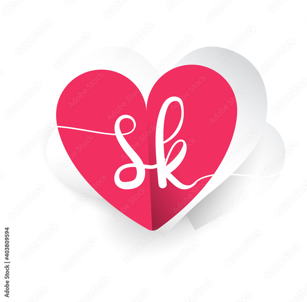 initial logo letter SK with heart shape red colored, logo design for ...