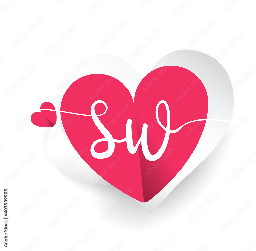 initial logo letter SW with heart shape red colored, logo design for ...