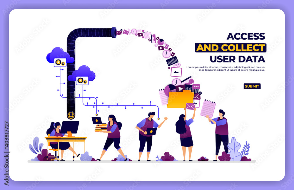 vector poster of access and collect user data. manage user experience ...