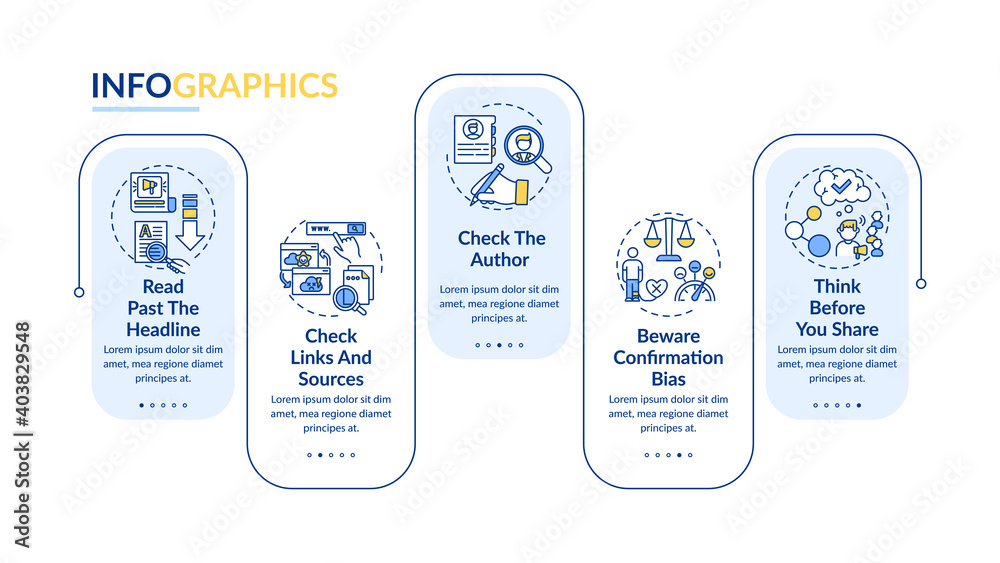 False news checking vector infographic template. Bewaring confirmation ...
