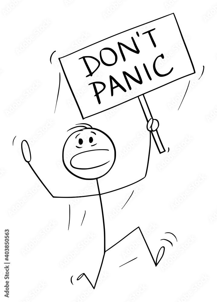 Vector cartoon stick figure illustration of man running in fear and ...