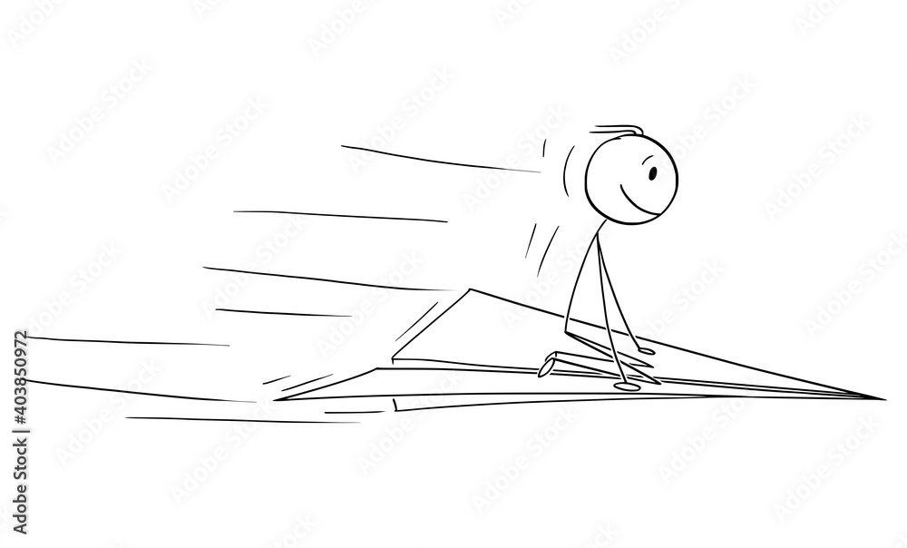 Vector cartoon stick figure illustration of man or businessman flying ...