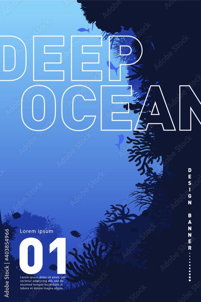 Graphic banner, deep ocean. Stylish poster on the theme of the sea ...
