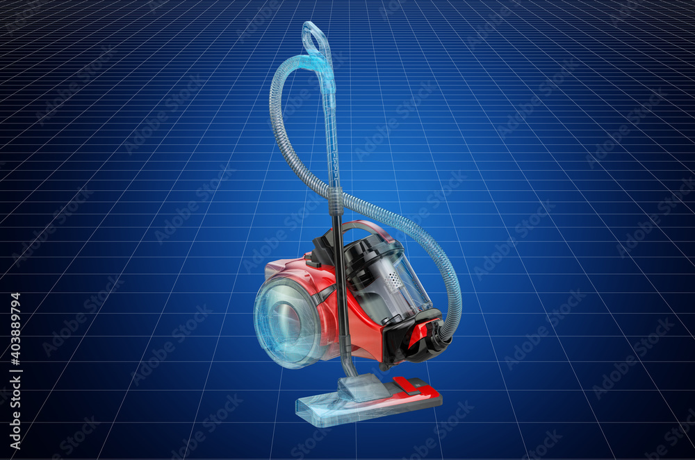 Visualization 3d cad model of vacuum cleaner, blueprint. 3D rendering ...