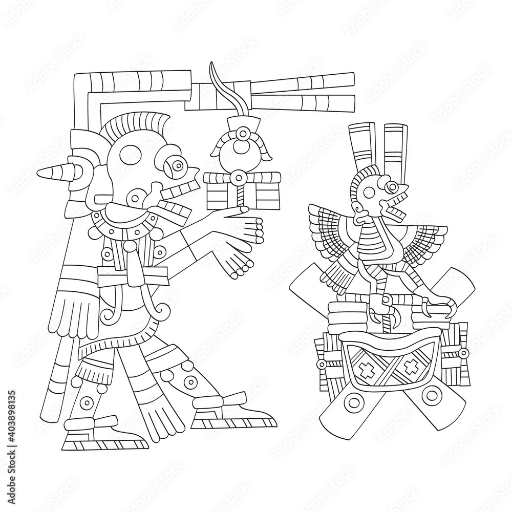 vector image with Aztec god Mictlantecutli.God of the dead and the ...