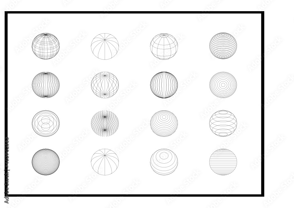 Abstract, monochrome, circles in 3D perspective. Set of spheres ...