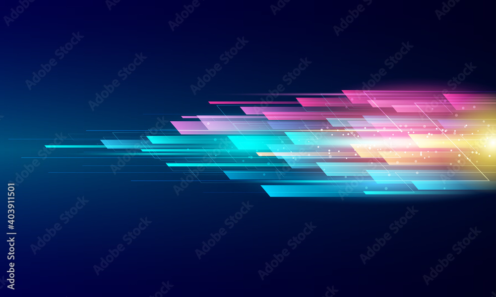 Modern abstract high-speed movement. Colorful dynamic motion on a blue ...