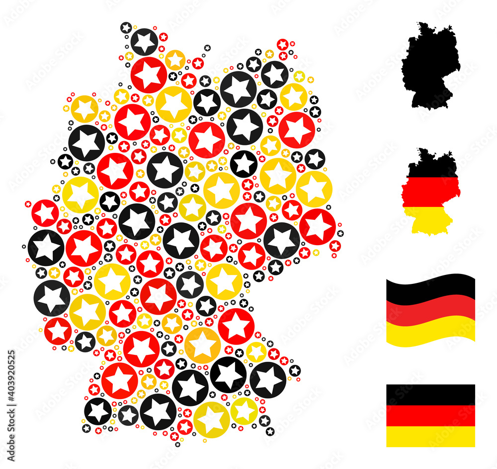 German map mosaic in German flag official colors - red, yellow, black ...