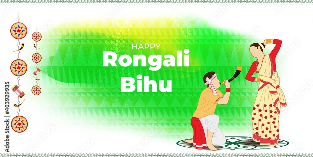 Vector illustration of Happy Rongali Bihu, Assamese New Year, Indian ...