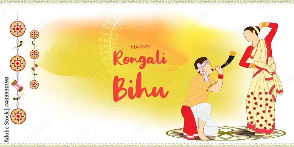 Vector illustration of Happy Rongali Bihu, Assamese New Year, Indian ...