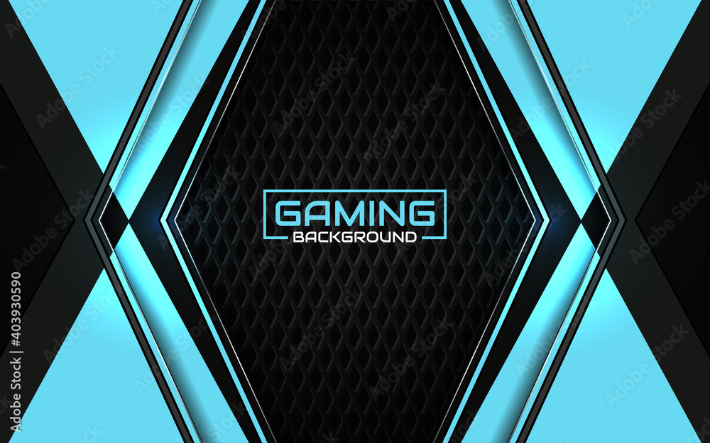Abstract futuristic geometric black and blue gaming background with ...