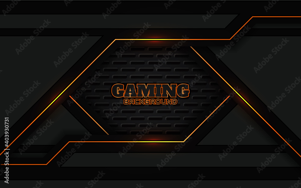 Abstract futuristic geometric black and orange gaming background with ...