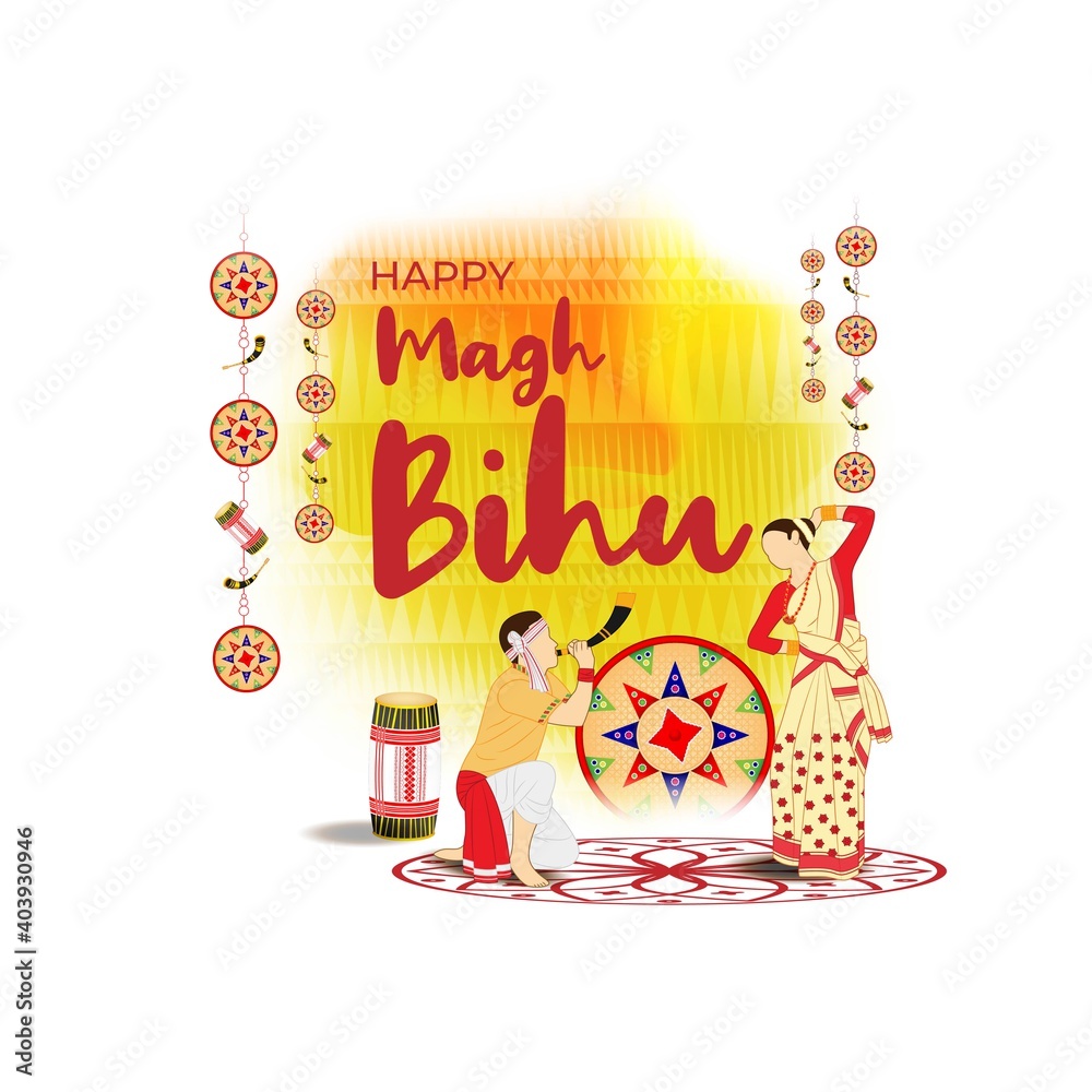 Vector illustration of Happy Rongali Bihu, Assamese New Year, Indian ...