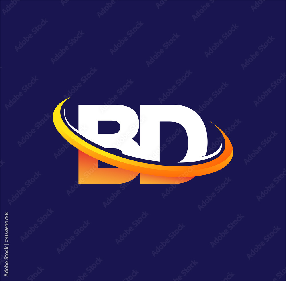 BD initial logo company name colored white and orange swoosh design ...
