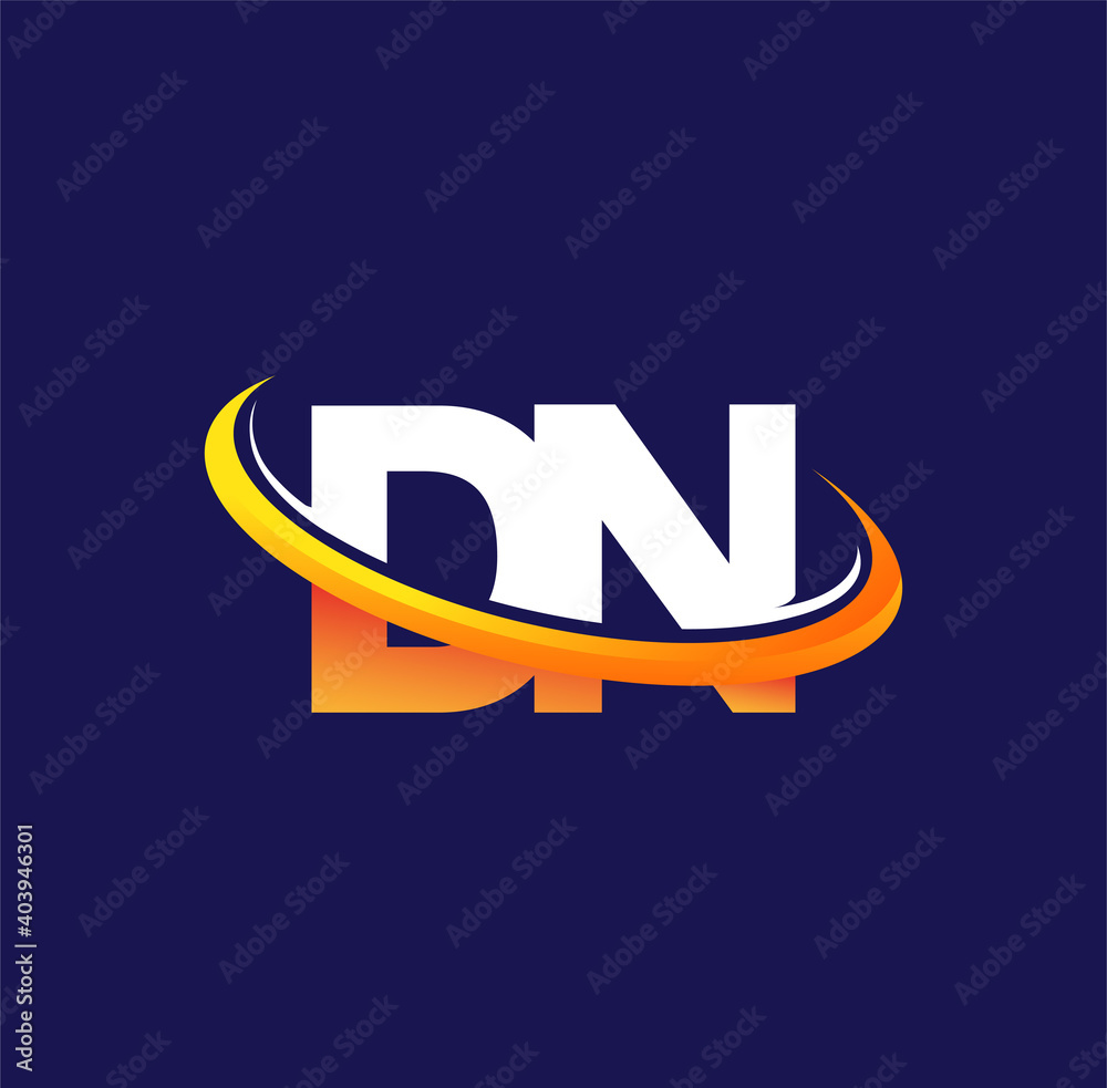 DN initial logo company name colored white and orange swoosh design ...
