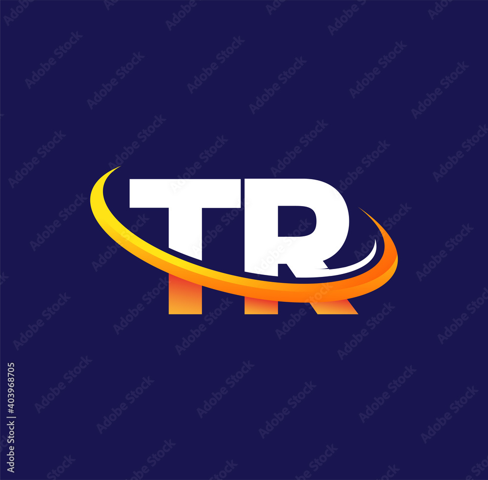 TR initial logo company name colored white and orange swoosh design ...