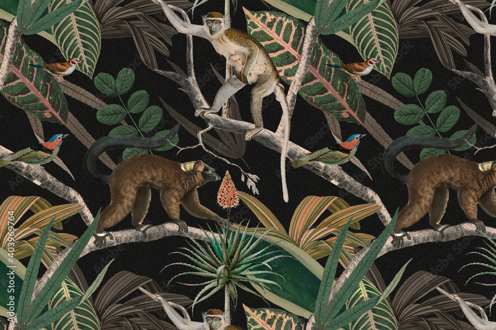 Jungle pattern background wild animals illustration Stock Illustration ...