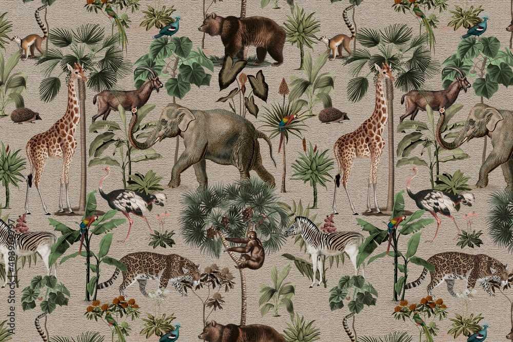 Jungle pattern background wild animals illustration Stock Illustration ...