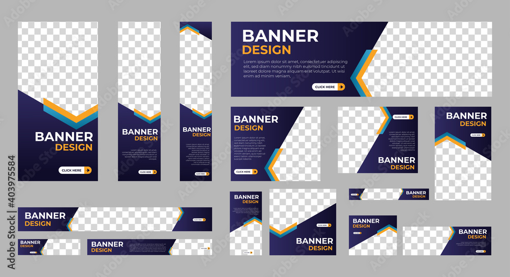Abstract banner design web template Set, Horizontal header web banner ...