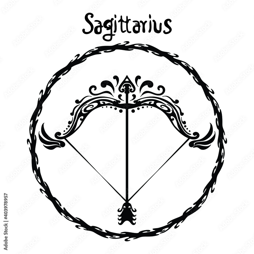 Sagittarius zodiac sign design form illustration doodle drawing tattoo ...