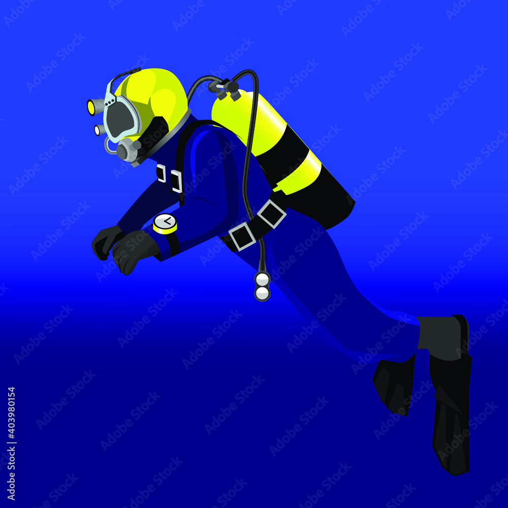 commercial diver surface supply deep sea water Stock Vector | Adobe Stock