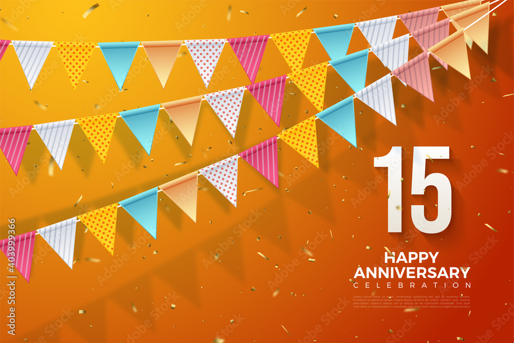 15th anniversary background with illustration of numbers and three rows ...