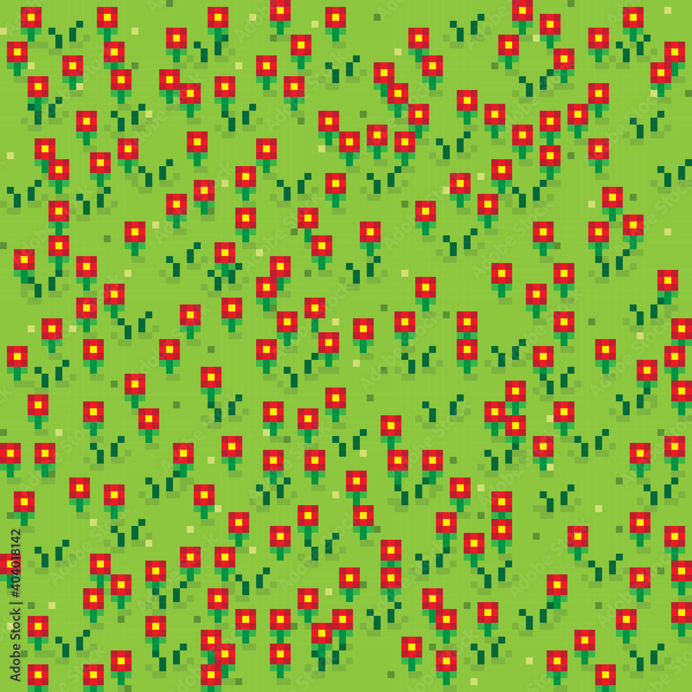 Grass pixel art background. Grass texture. Pixel art vector. Flower ...