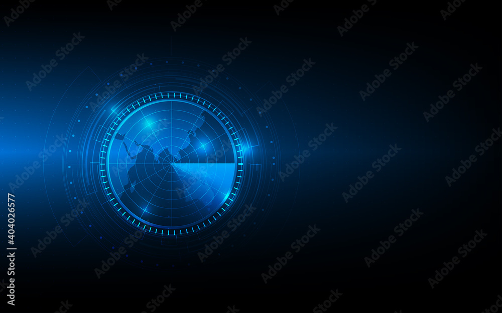 Digital blue realistic vector radar with targets on monitor in ...