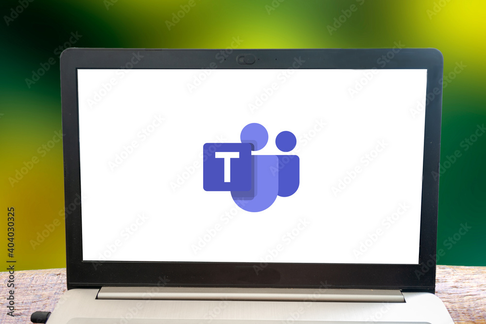 Laptop computer displaying Microsoft Teams logo app Stock Photo | Adobe ...