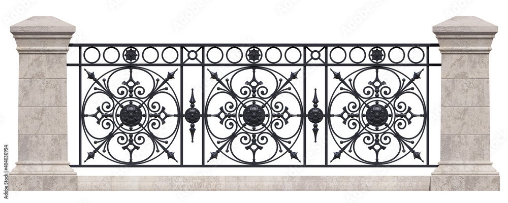 3D rendering forged iron railings with artistic decor. Art wrought iron ...