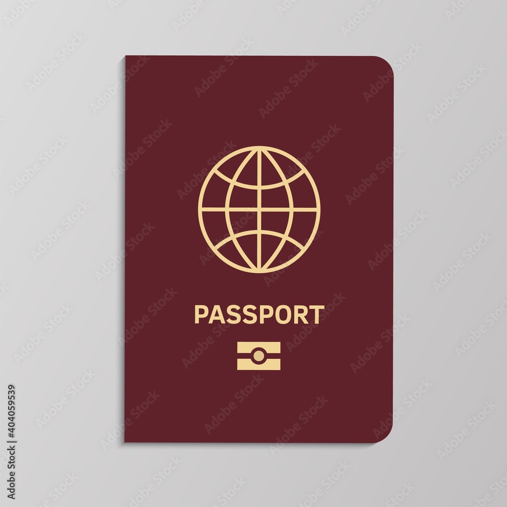 International biometric passport cover template. ID with gold map on ...