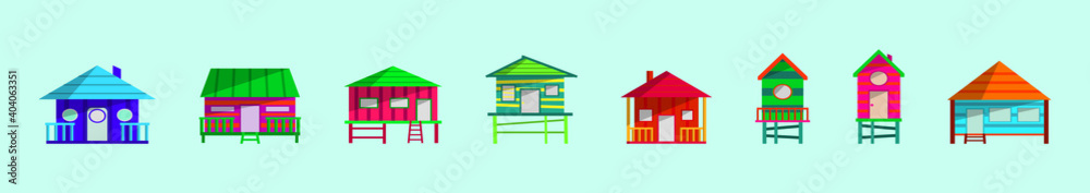 set of shack cartoon icon design template with various models. vector ...